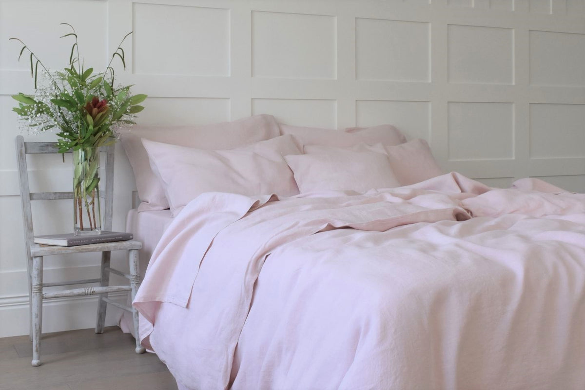 Chalk Pink Linen Bedding | Soft Muted Pink Linen Duvet Covers and ...